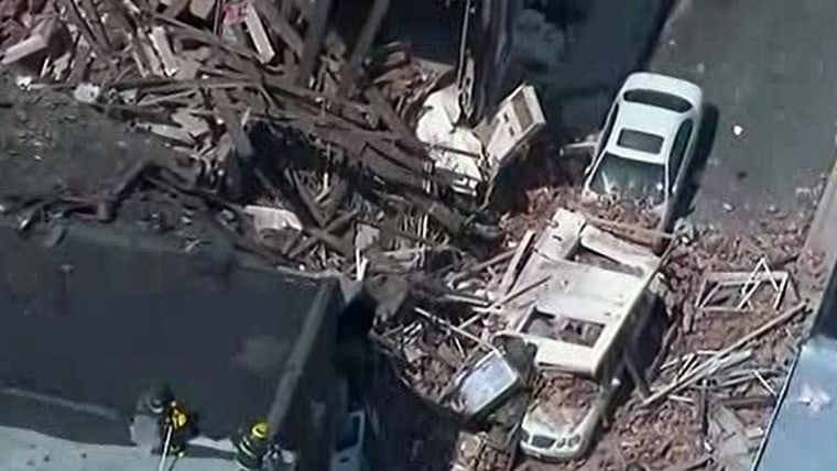 Aerials show flattened house after Philly explosion