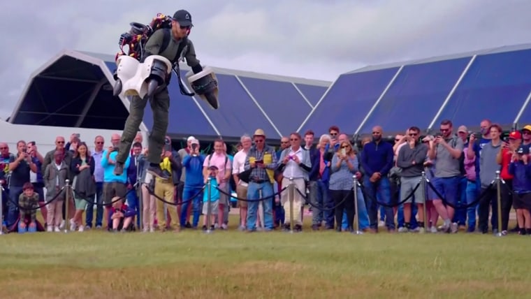 Watch: British inventor unveils first electric jet suit