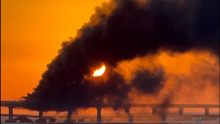 Huge explosion destroys part of bridge linking Russia and Crimea