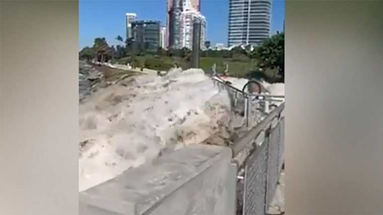 Watch: Six people injured after huge waves sweep through Miami sidewalk