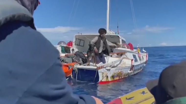 Watch: Moment Australian sailor and his dog are rescued after months adrift