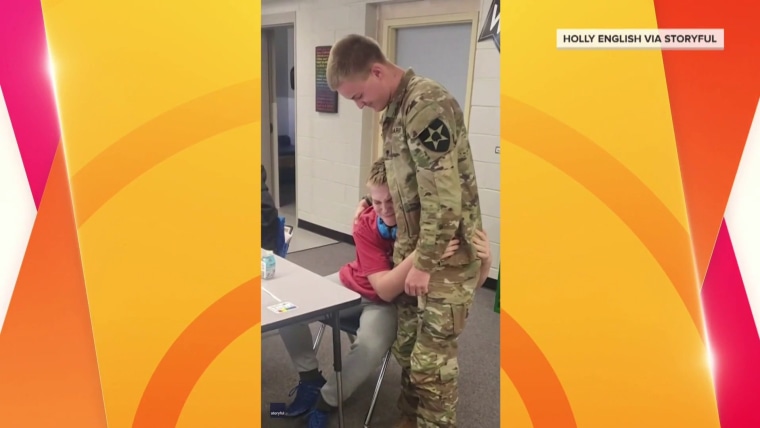Soldier surprises little brother at school after 3 years apart