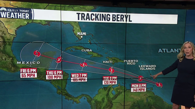 Hurricane Beryl heads toward Windward Islands after brewing off Barbados