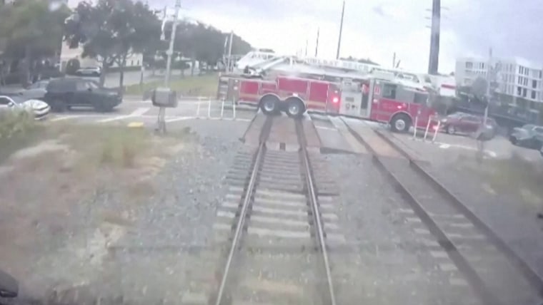 Train dashcam footage shows lead-up to collision with fire truck in Florida