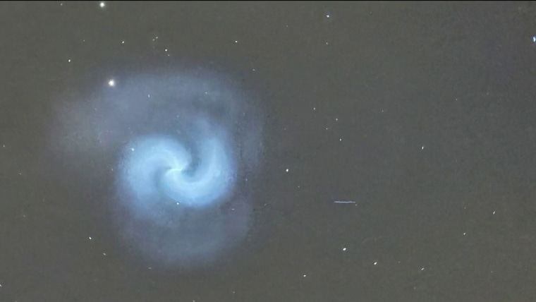 SpaceX launch causes glowing blue spiral over European sky