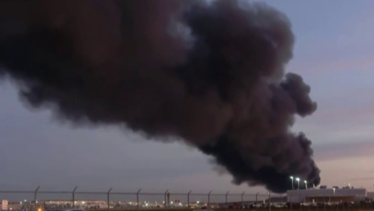 Massive fire seen after UPS plane crashes at Louisville airport