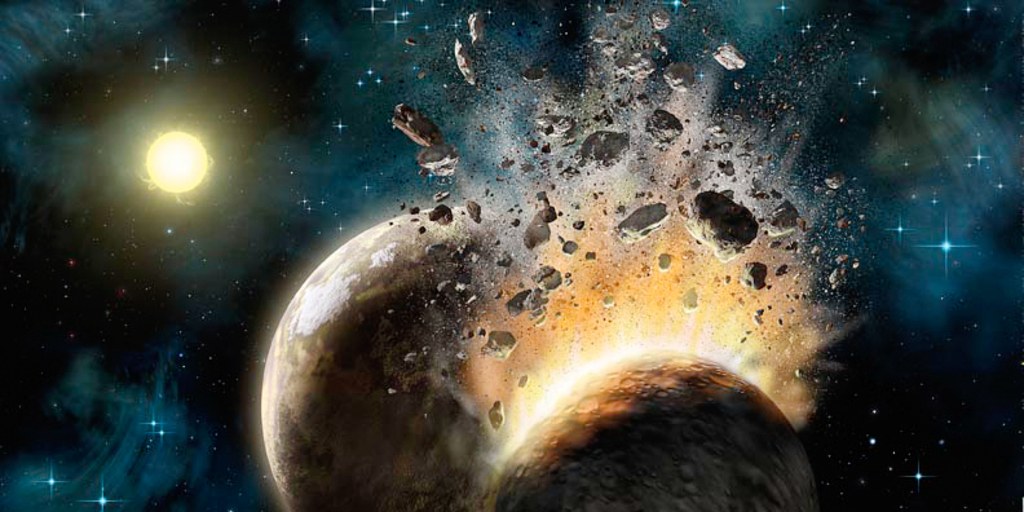 two planets crashing