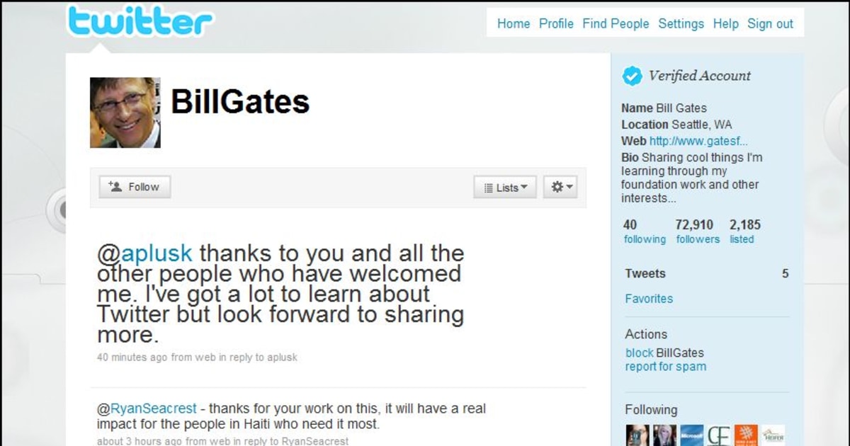 Bill Gates now on Twitter