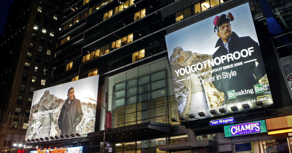 Fictional criminal put next to Obama billboard