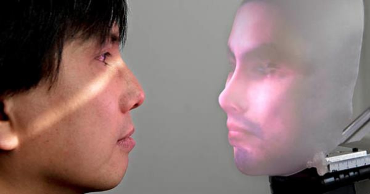 Mask robot wears many human faces realistically