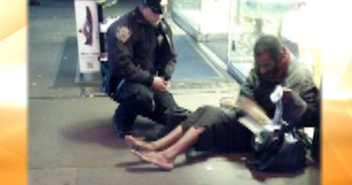 NYPD officer gives boots to homeless man