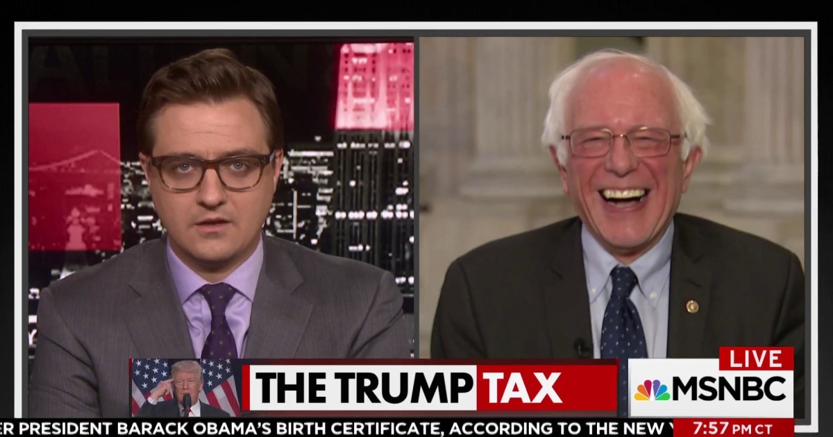 Bernie Sanders laughs at Donald Trump