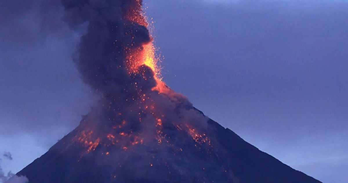 Mount Mayon volcano in the Philippines erupts with lava and ash