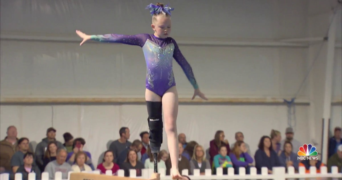 Young gymnast with prosthetic leg is breaking boundaries