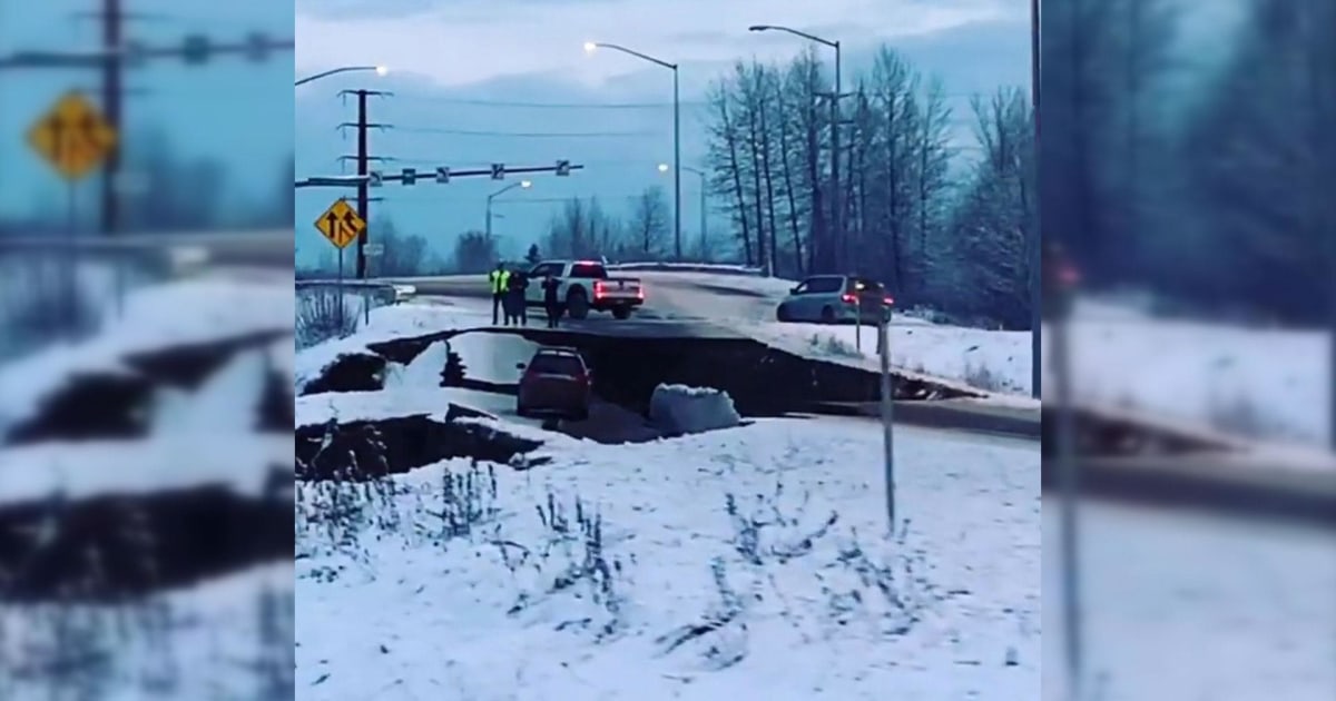 Video shows collapsed Alaska road after earthquake hits near Anchorage