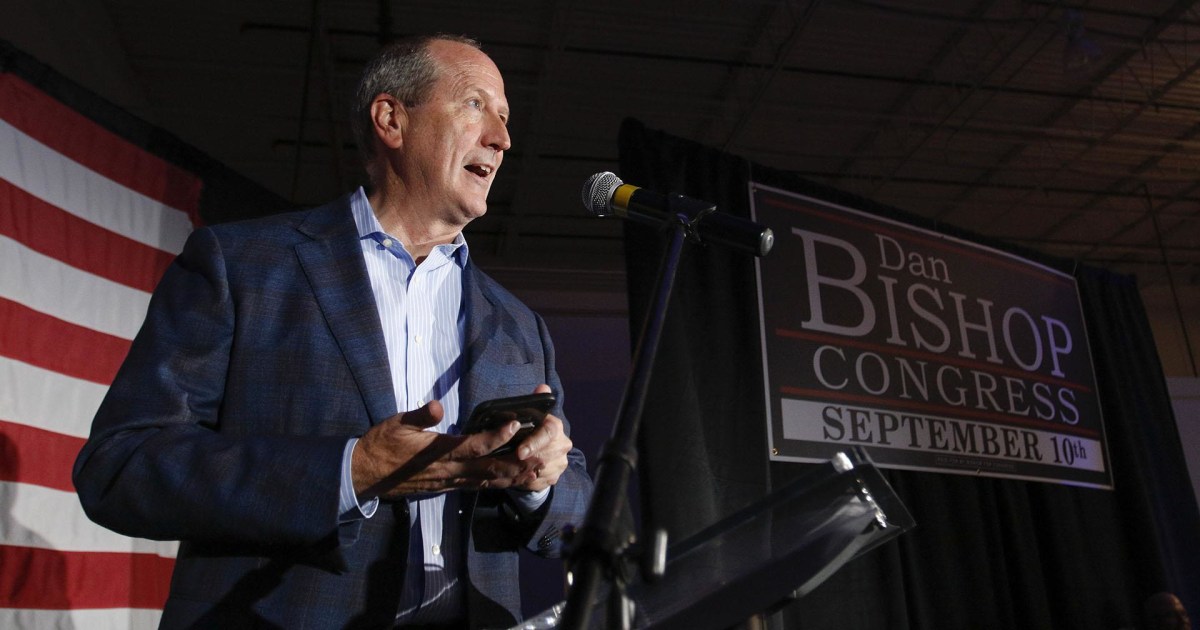 Dan Bishop praises and tries to call President Trump during victory speech