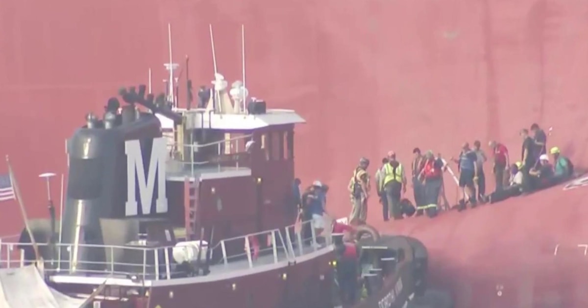 Four trapped crew members rescued from capsized cargo ship