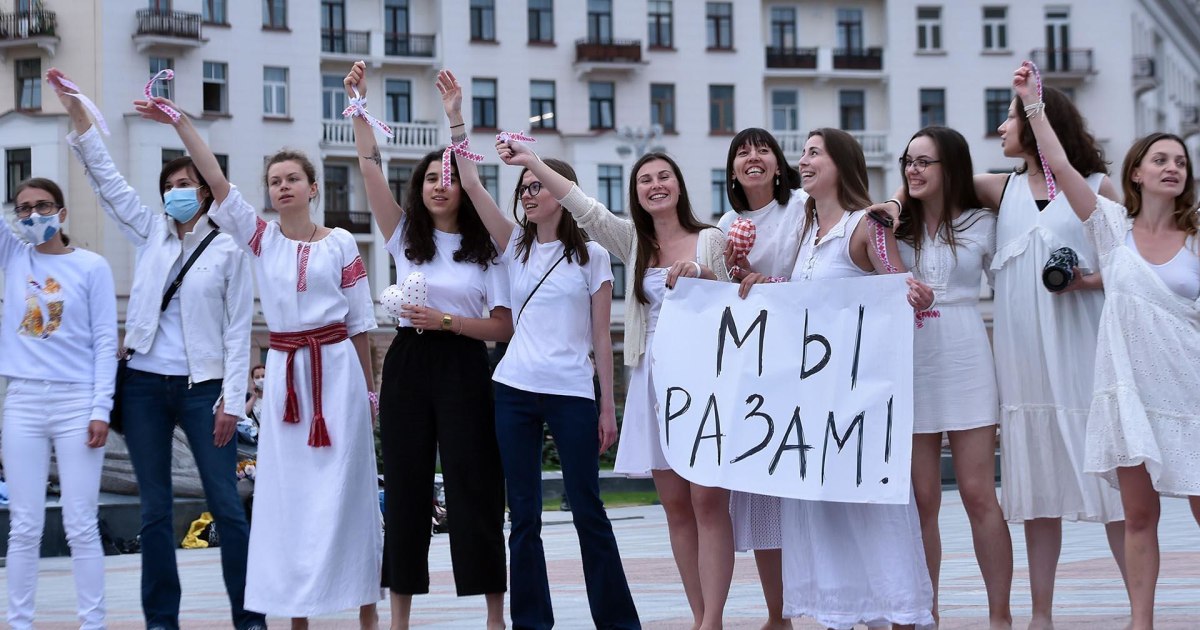 Women in Belarus march in protest against police violence