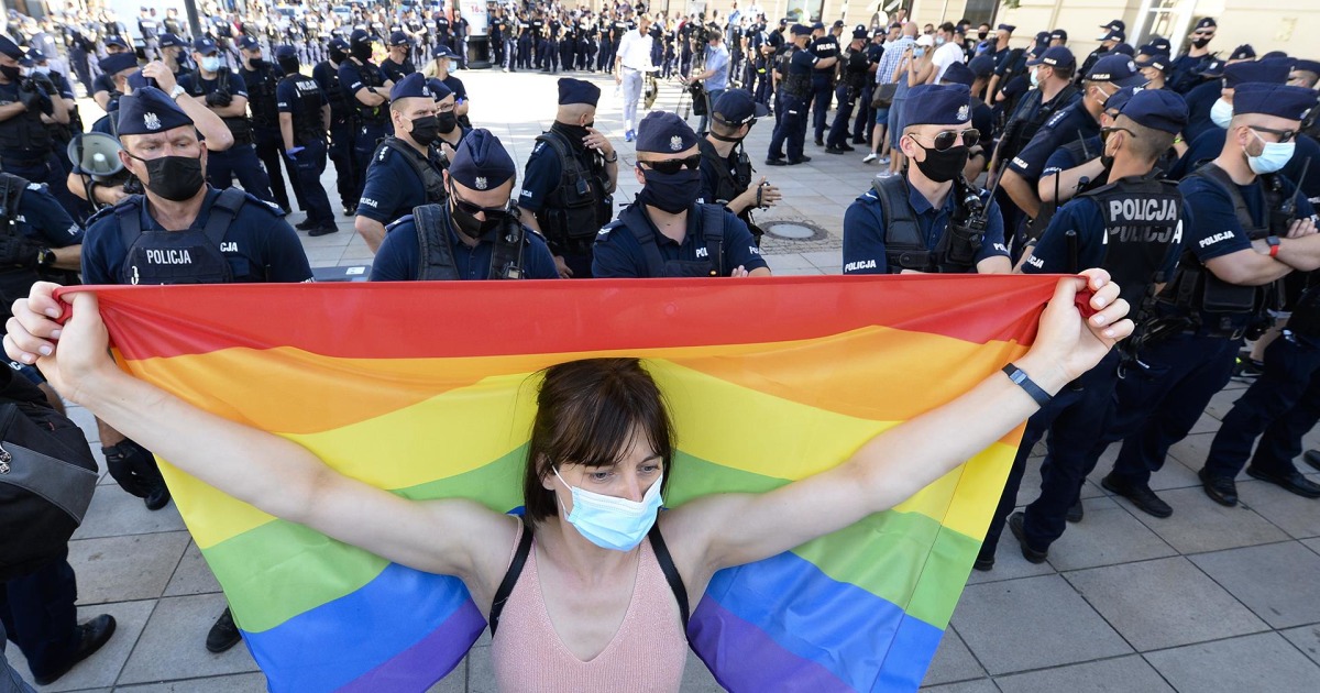 LGBT rights activists face off against far-right protesters in Poland