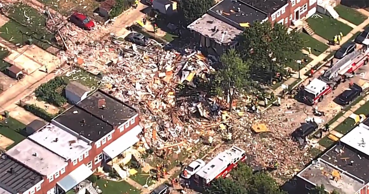 Aerials show leveled homes, aftermath of Baltimore explosion