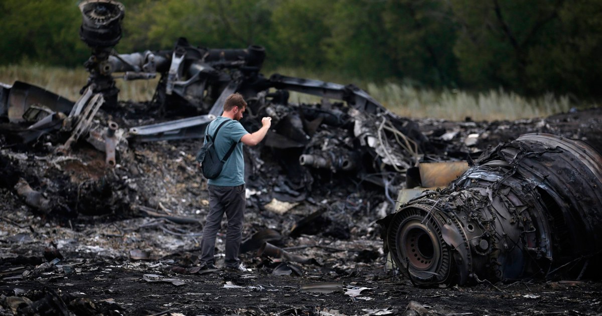 Wreckage of Downed Plane Strewn Across Fields