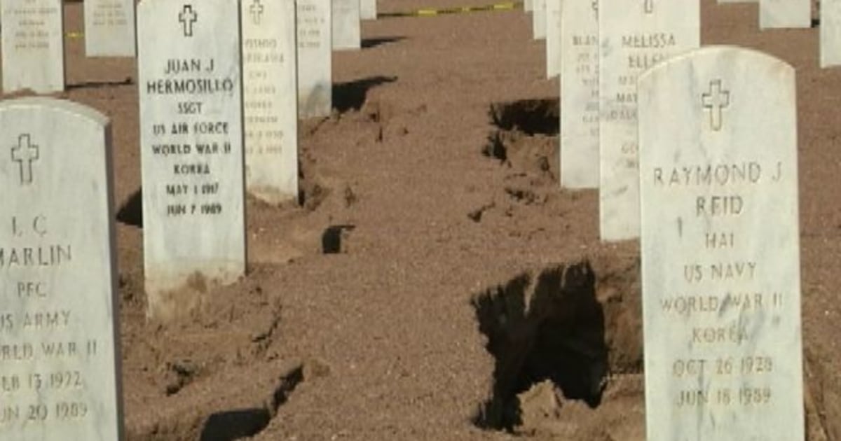 Heavy rain sinks graves in Texas cemetery