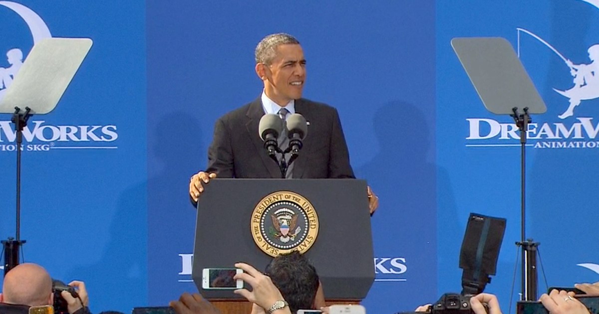 Obama delivers remarks at DreamWorks Animation