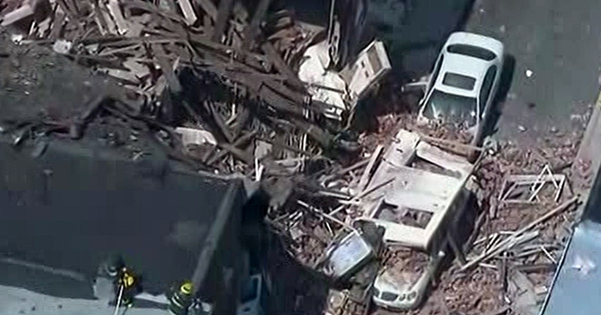 Aerials show flattened house after Philly explosion