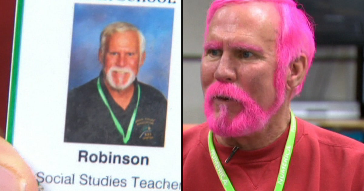 Teacher loses bet with students, dyes hair hot pink