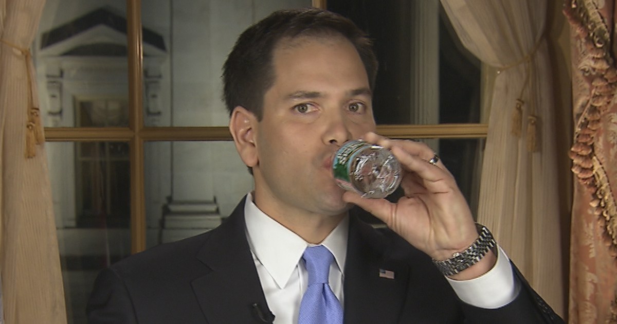 Rubio halts response for awkward drink of water