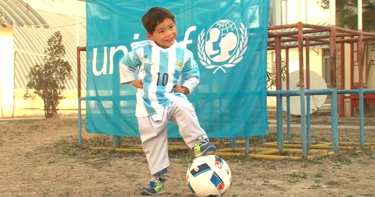 See Mini Messi Fan Beam in his New Signed Shirt