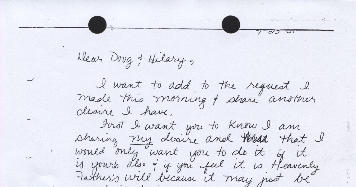 Read Faylene's letter to Doug and Hilary