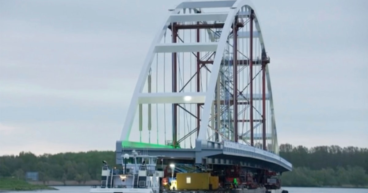 200-foot long bridge floated through Dutch city