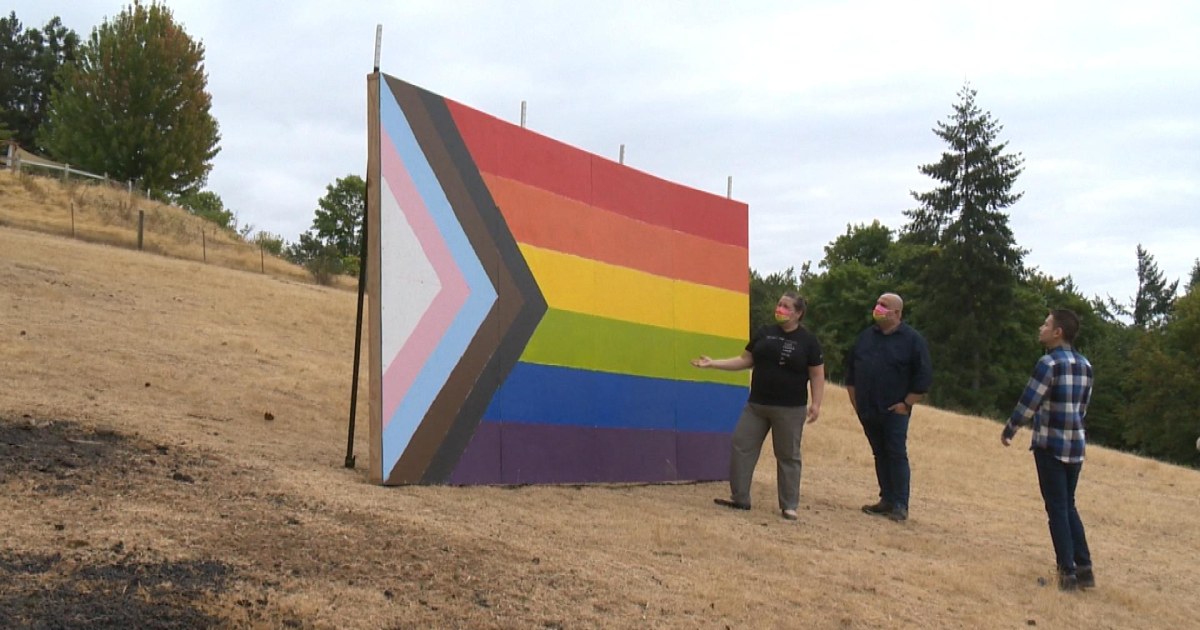 Oregon community builds Pride flag in view of high school after school ...