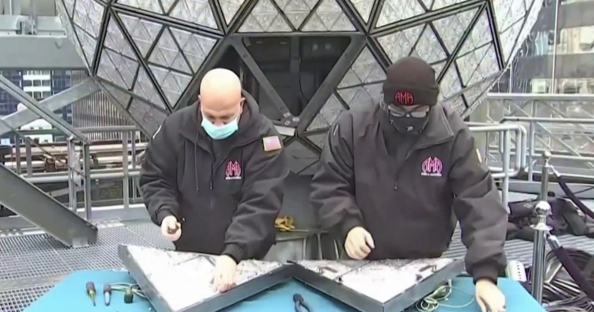 Preparing Times Square's crystal ball for New Year's Eve