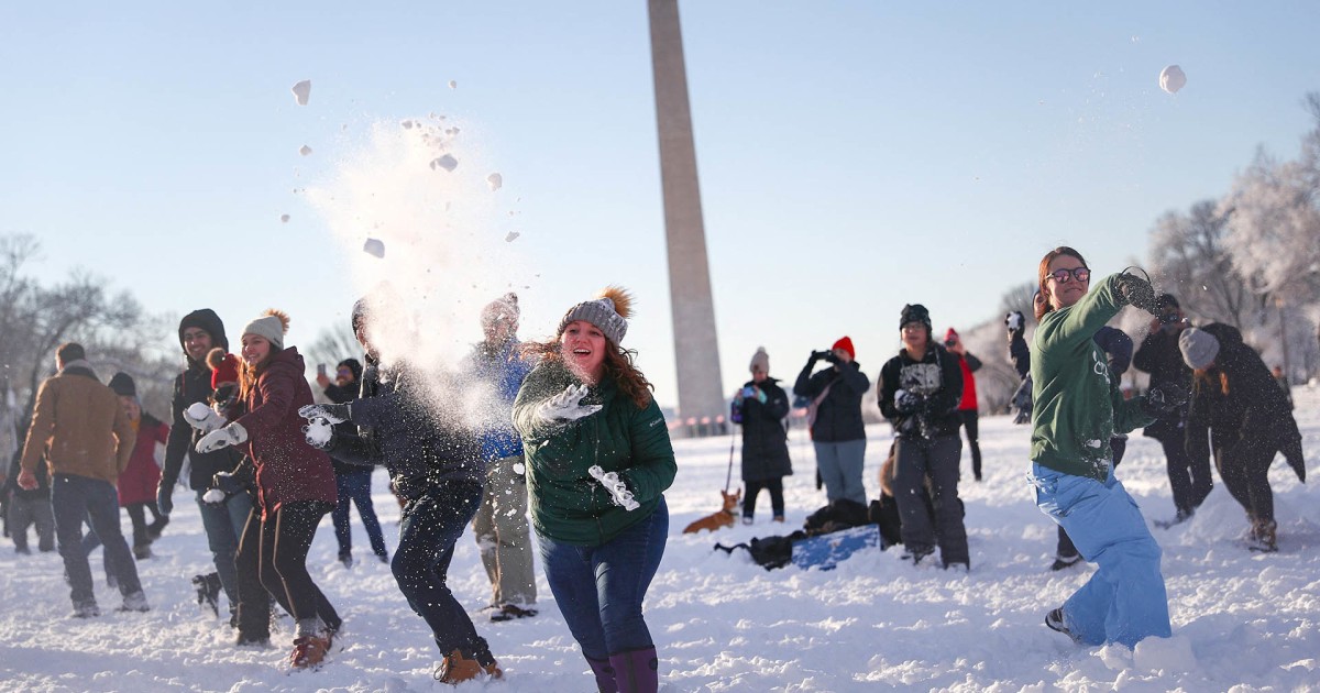 'Battle of Snomicron' snowball fighting on Washington's National Mall