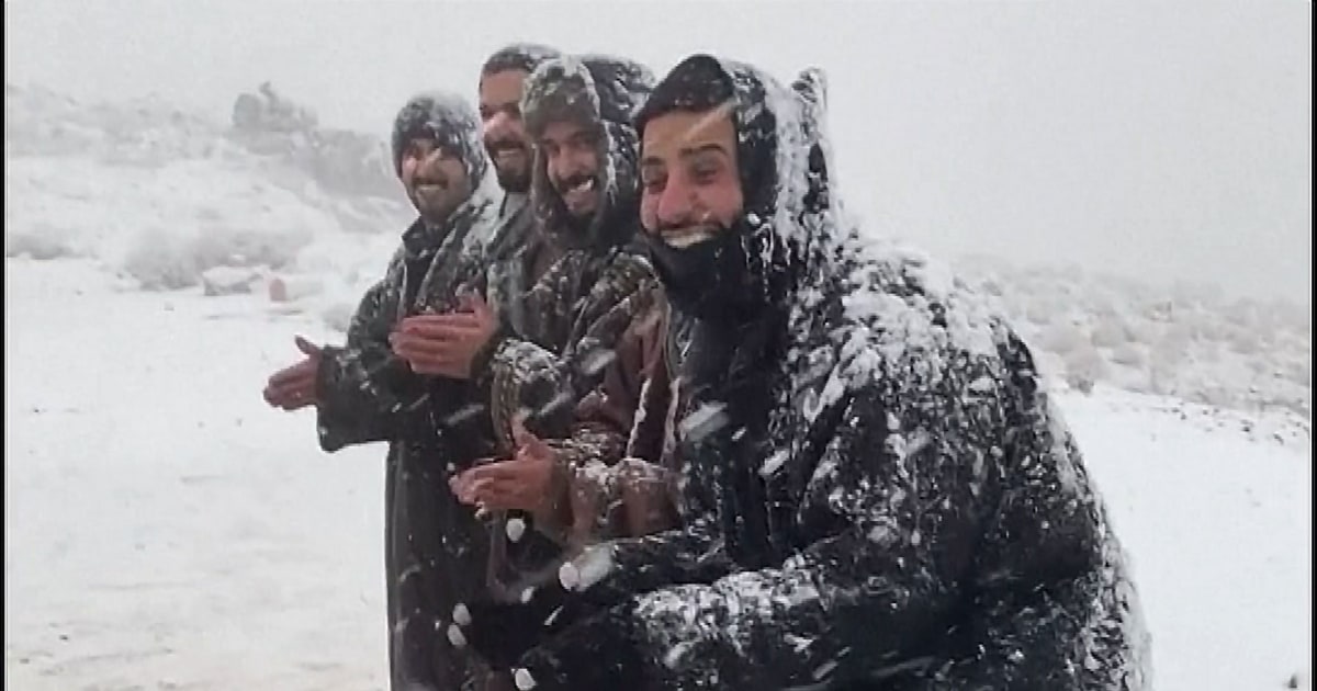 Dancers celebrate snow in Saudi Arabia