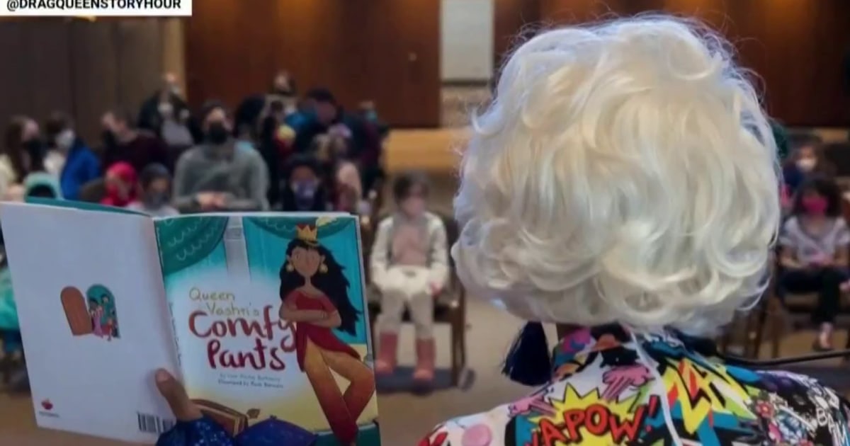 Drag queens read stories with positive gender-fluid role models to children