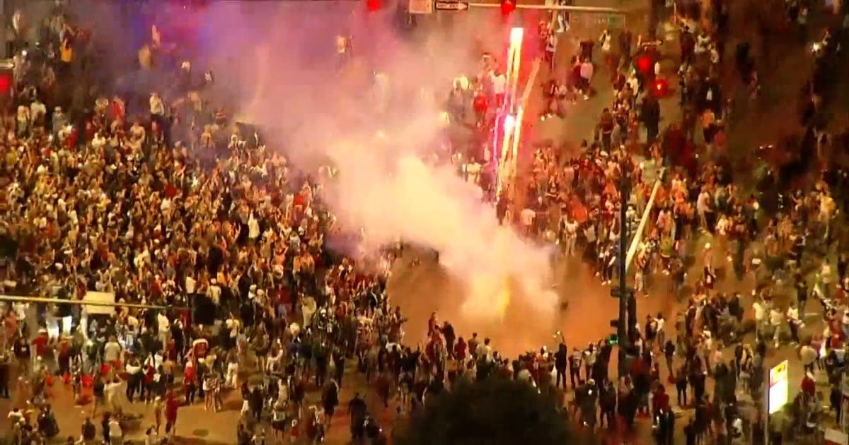 Colorado Avalanche fans celebrate Stanley Cup win
