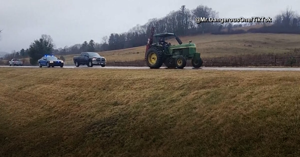 Watch: Police chase stolen tractor driving erratically