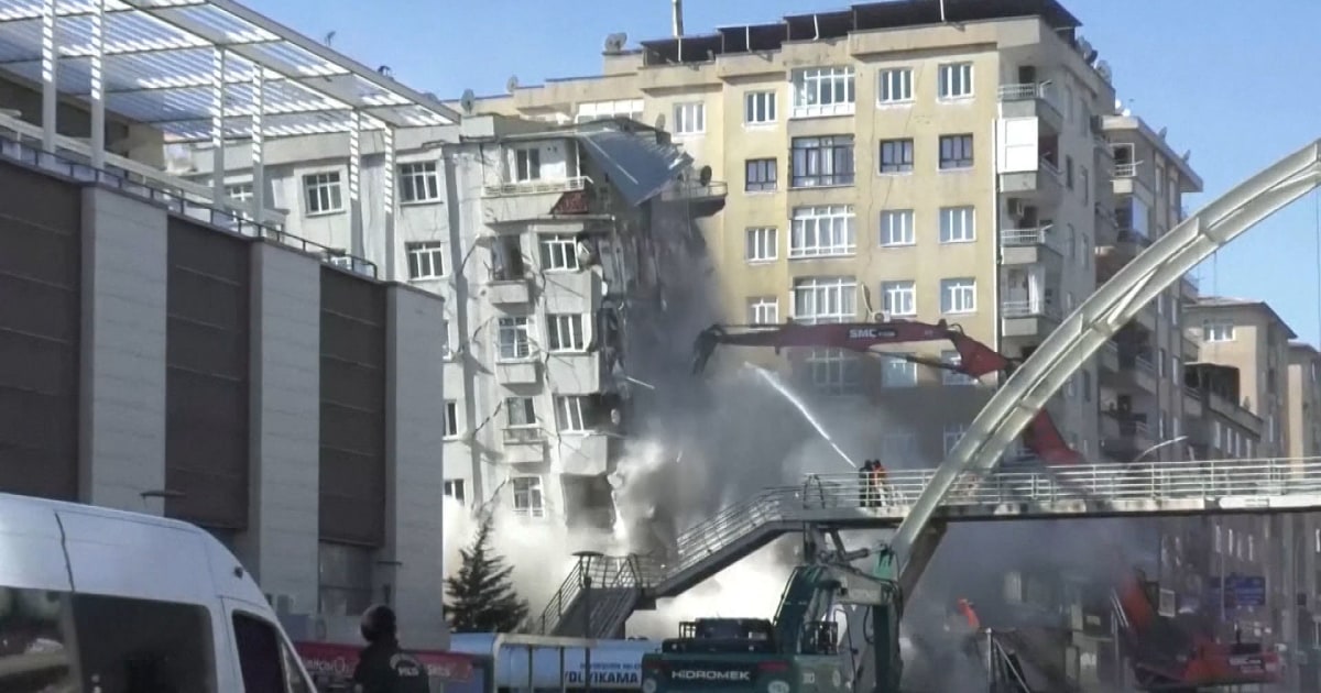 Building collapses during demolition after deadly earthquake in Turkey