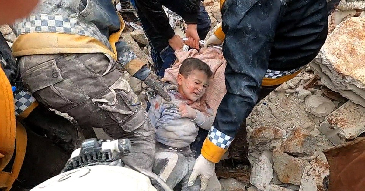 Syrian children pulled from rubble by earthquake rescue teams