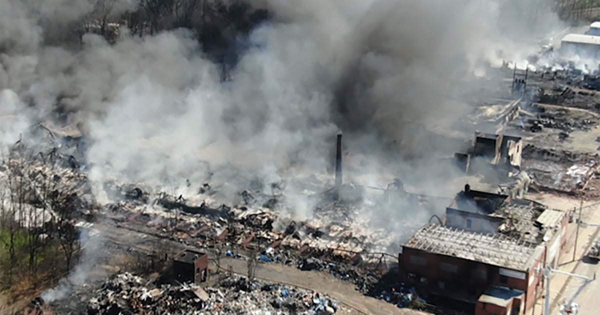 Drone video shows plume of smoke after Indiana warehouse fire