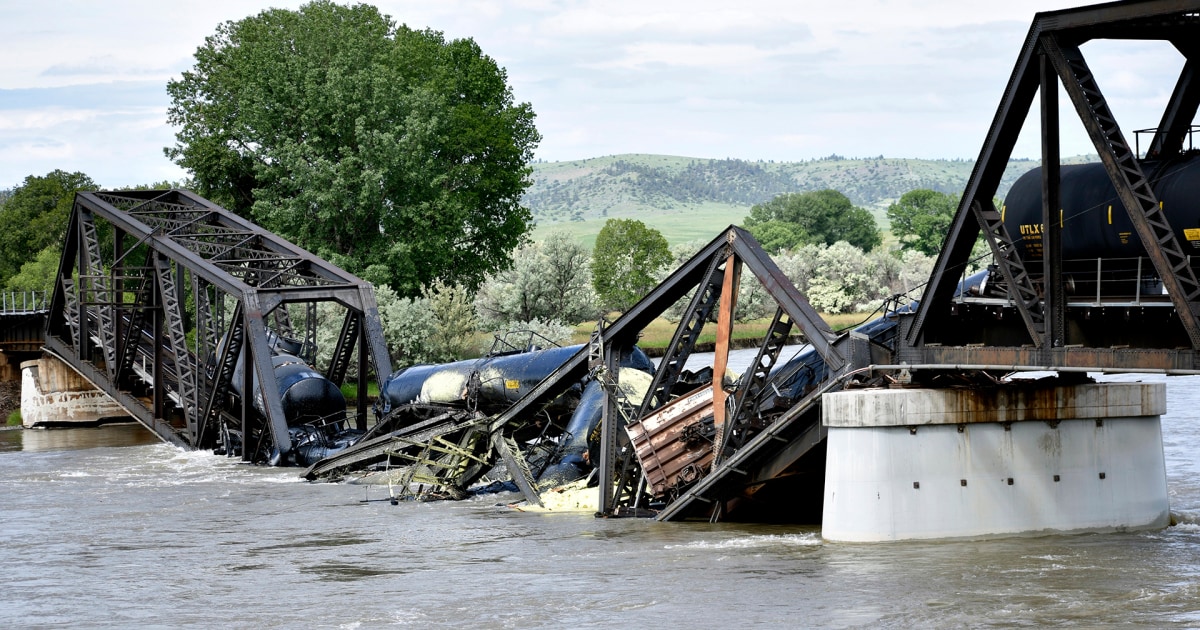 Train carrying hazardous materials derails as bridge collapses in Montana