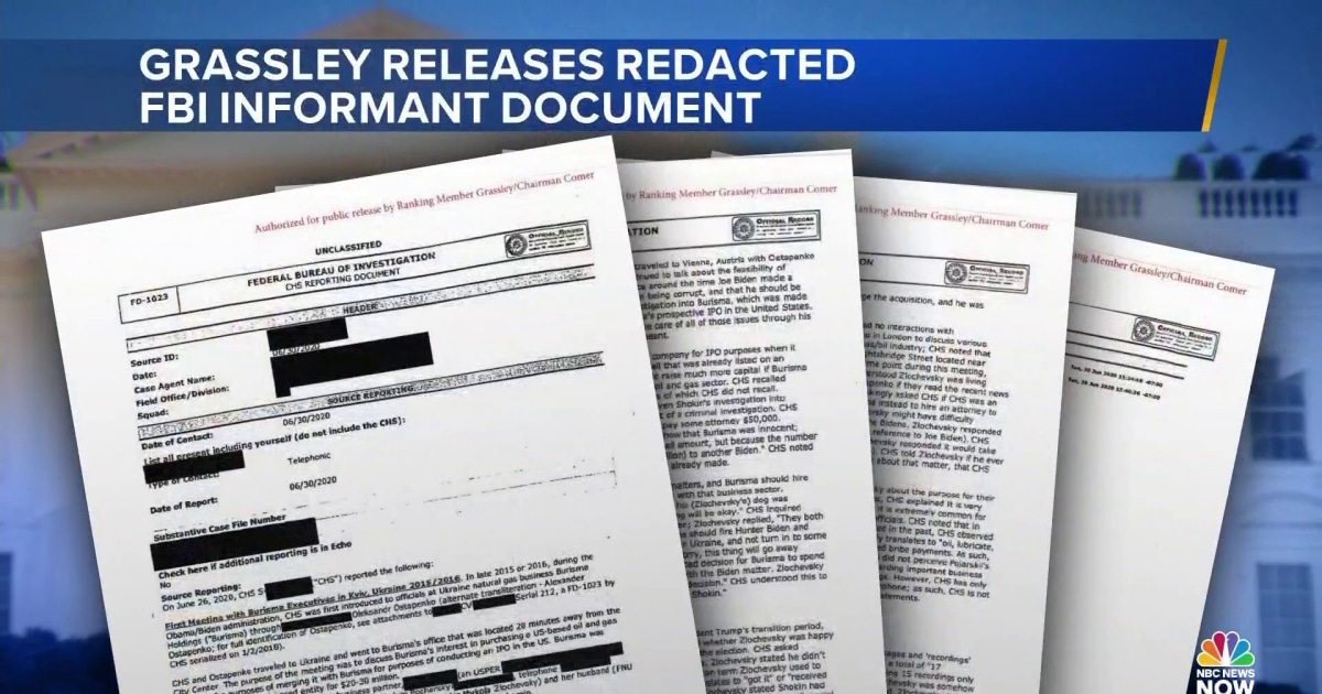 Sen. Grassley releases redacted FBI informant document related to Biden ...