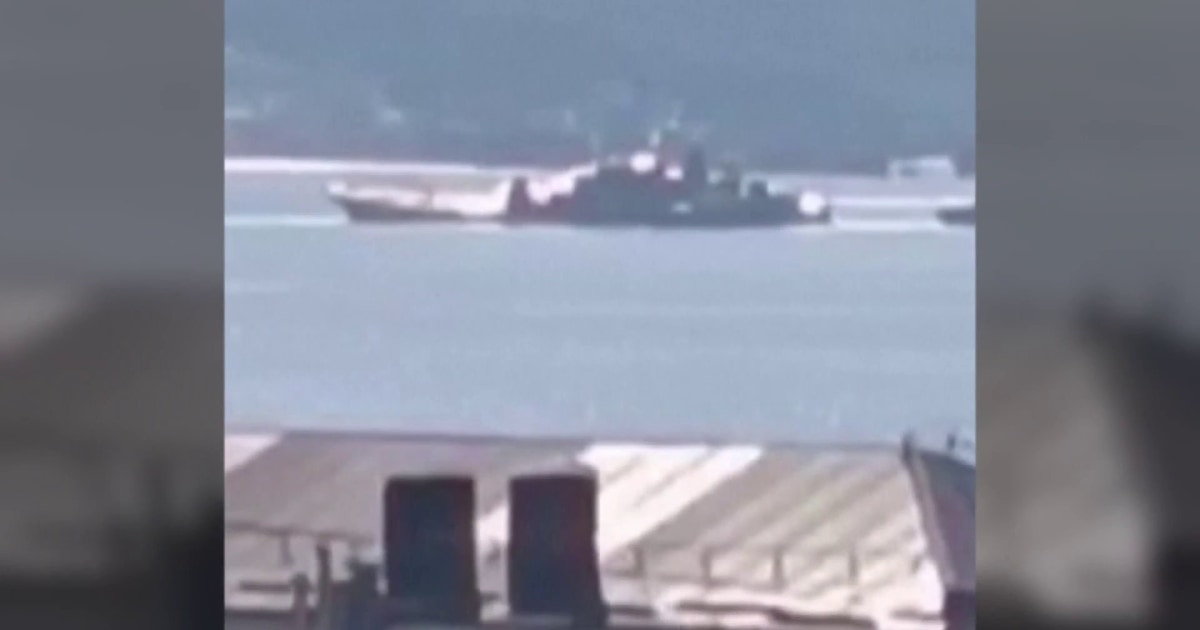 Russian landing ship appears damaged in sea drone attack