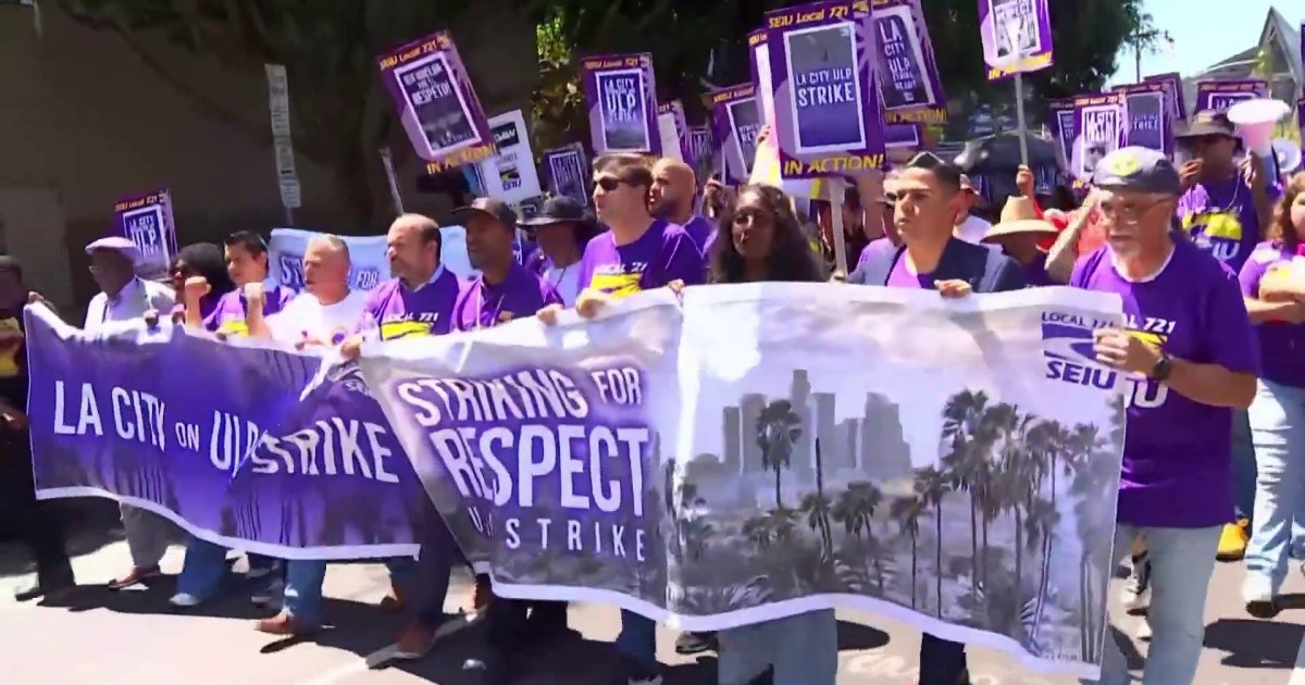 Los Angeles city workers walk off the job in one-day strike