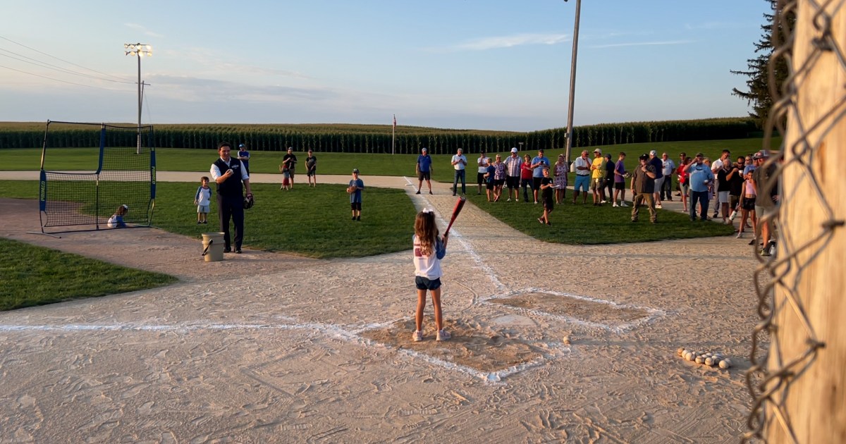 Ron DeSantis plays baseball at the Field Of Dreams for a campaign stop