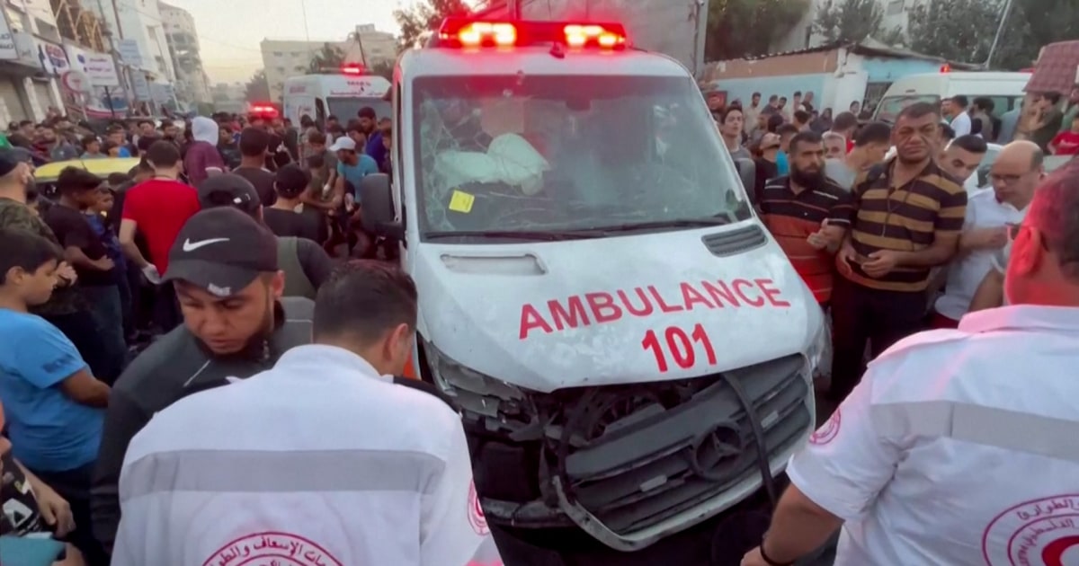 Scenes outside Gaza hospital after Israel strikes ambulance near entrance