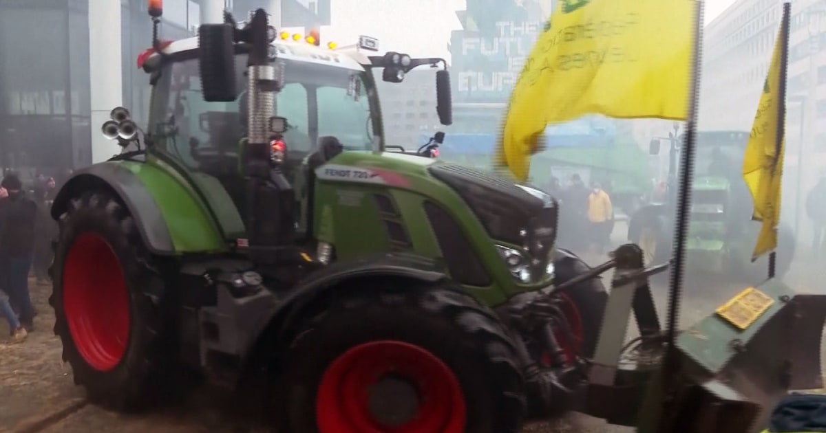 Video shows farmers driving tractors as part of a protest